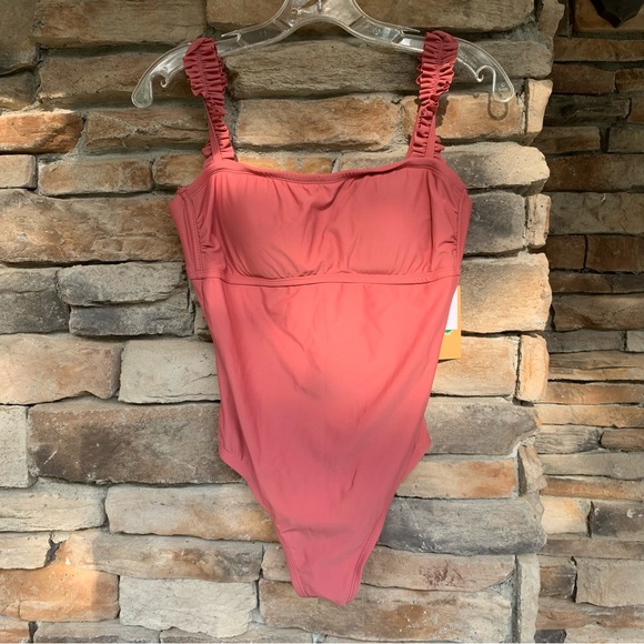 Kona Sol | Swim | Kona Sol Womens Square Neck Ruffle Shoulder Pink One ...